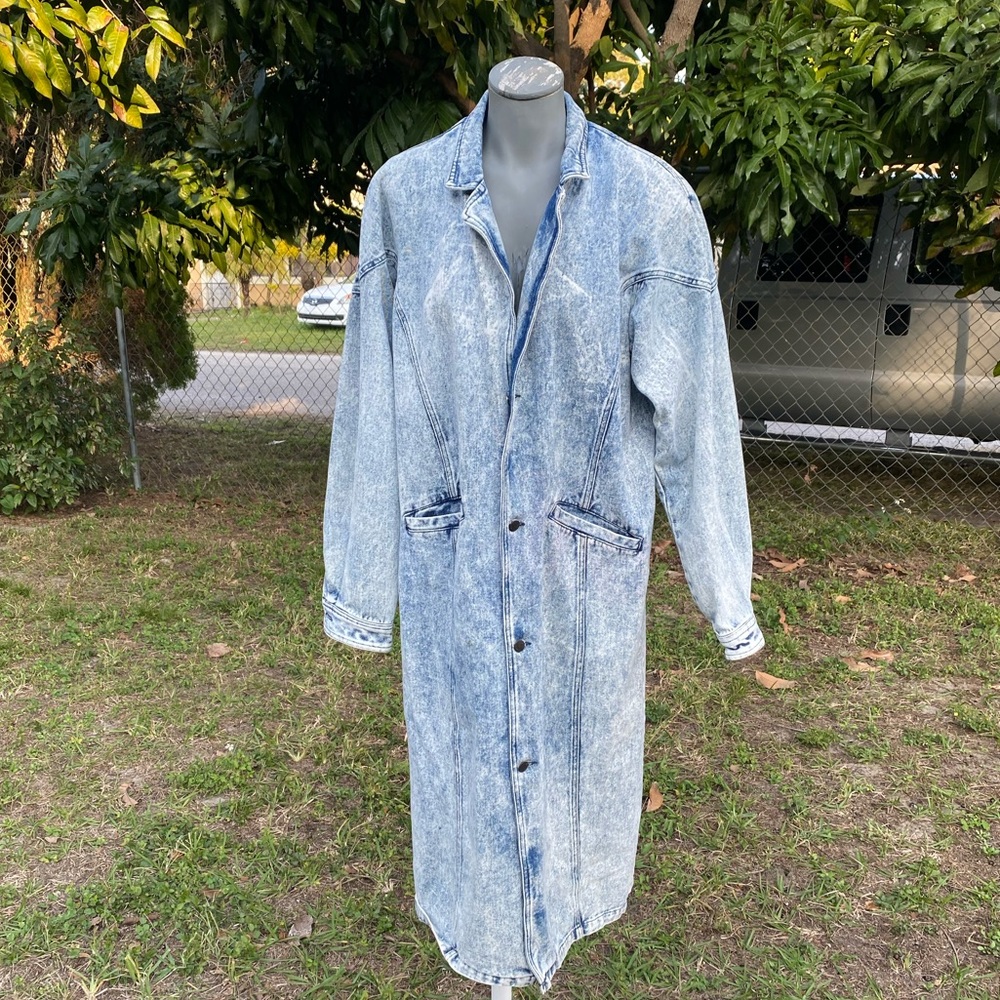 Blue Zone Vintage Acid Wash Long Denim Jacket Size S - Gem